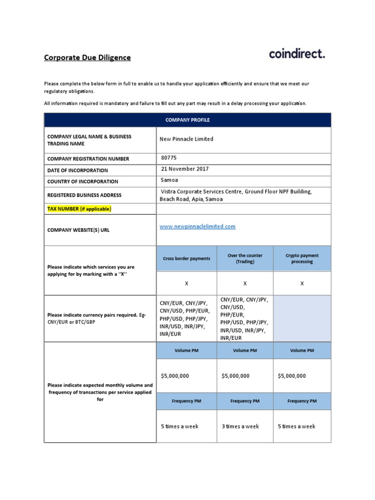 Coindirect CDD Form - Filled - NN 2 | PDF | Business | Economies