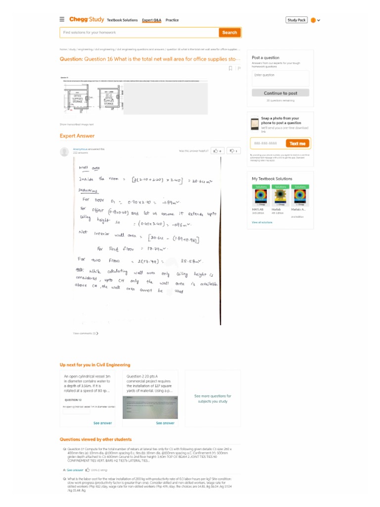 Screencapture Chegg Homework Help Questions and Answers Question 16 Total Net Wall Area Office ...