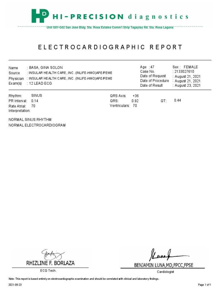 Electrocardiographic Report | PDF