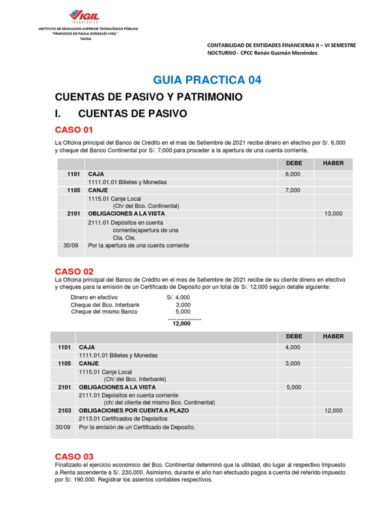 GUIA PRACTICA 04 - Contab Entid Financieras | PDF | Bancos | Contabilidad