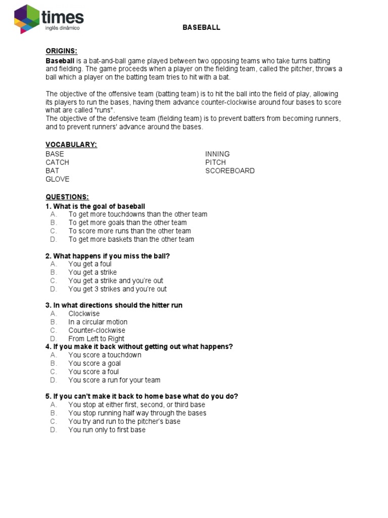 Baseball Movie Class (Aluno) | PDF | Batting (Baseball) | Summer Sports