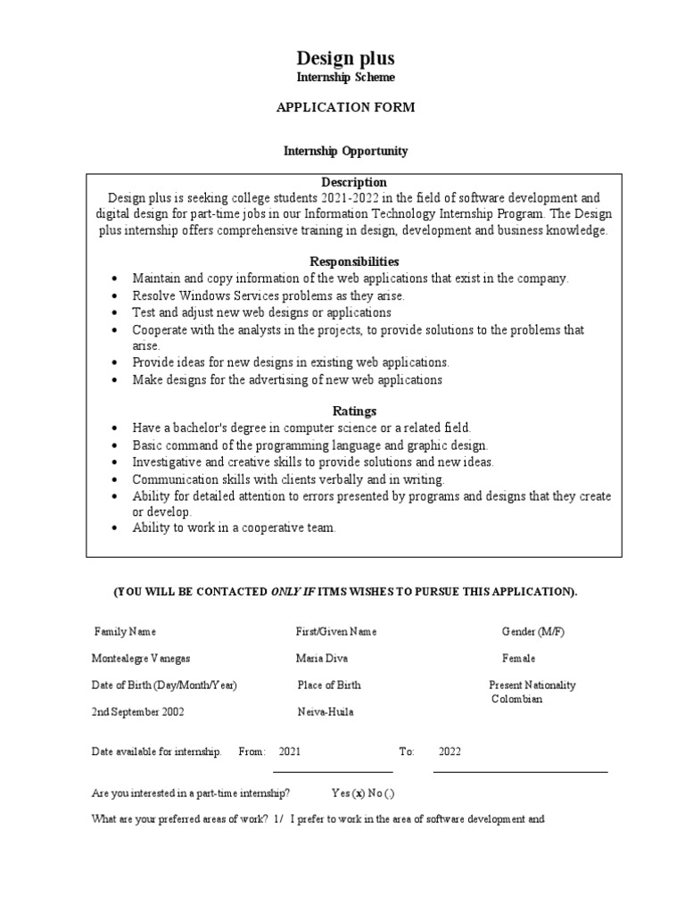 Design Plus: Application Form | PDF | Design | Academic Degree