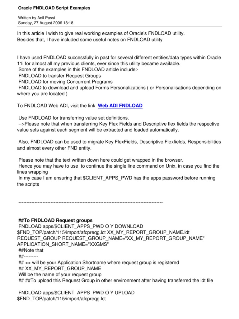 Oracle FNDLOAD Script Examples | PDF | Application Software | World Wide Web