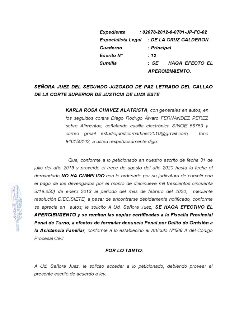 Solicitud De Hacer Efectivo El Apercibimiento Y Declarar Deudor