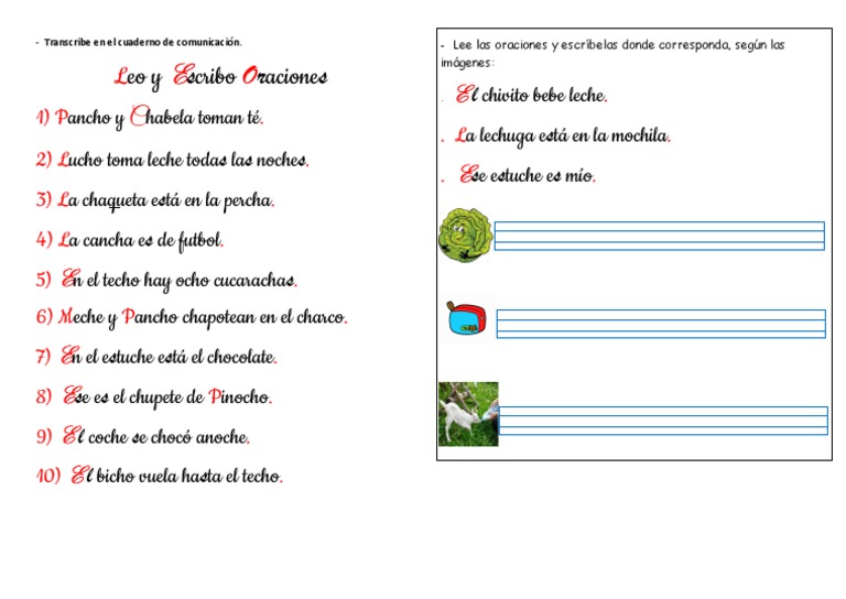 Leo y Escribo Oraciones Con CH 25-08-2021 Sesión10 | PDF