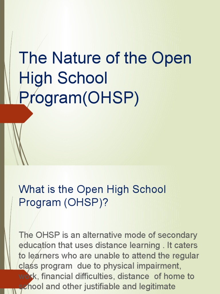 The Nature of The Open High School Program (OHSP) | PDF | Educational ...