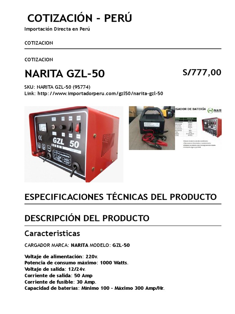 Narita GZL-50 - Cotización - Perú | PDF