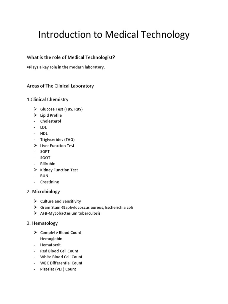 Introduction To Medical Technology | PDF | Pathology | Medicine