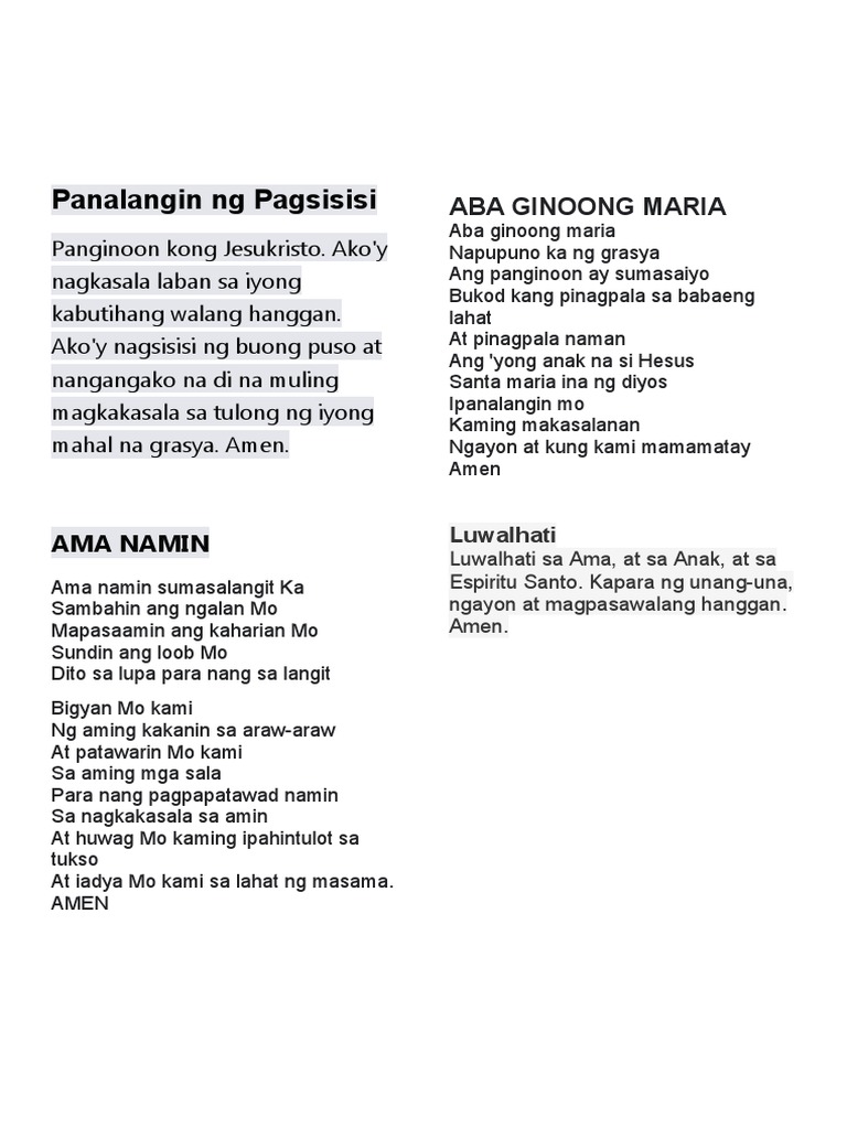 Panalangin NG Pagsisisi | PDF