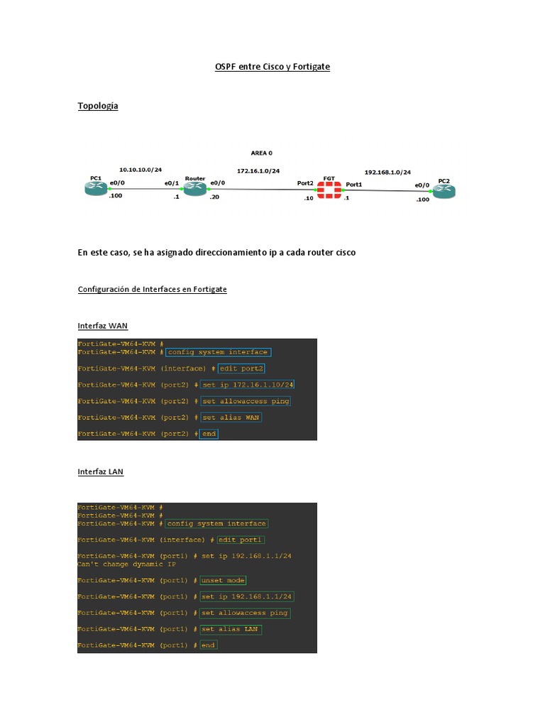 OSPF Entre Cisco y Fortigate | PDF