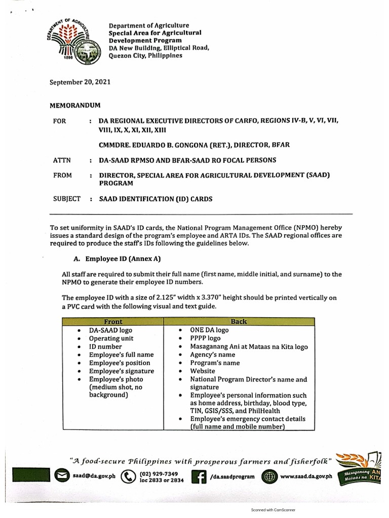 Memo - SAAD's Identification Cards | PDF