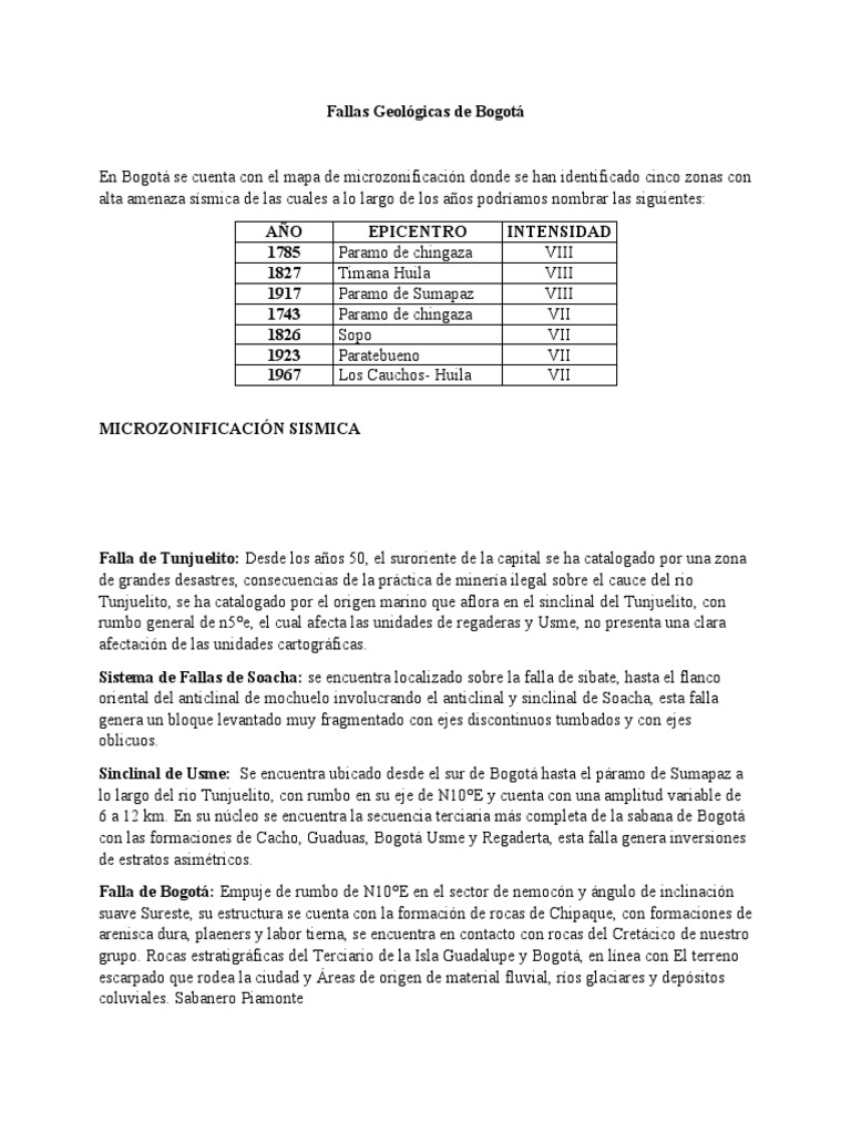 Fallas Geológicas en Bogotá y Romeral | PDF | Viajes y turismo