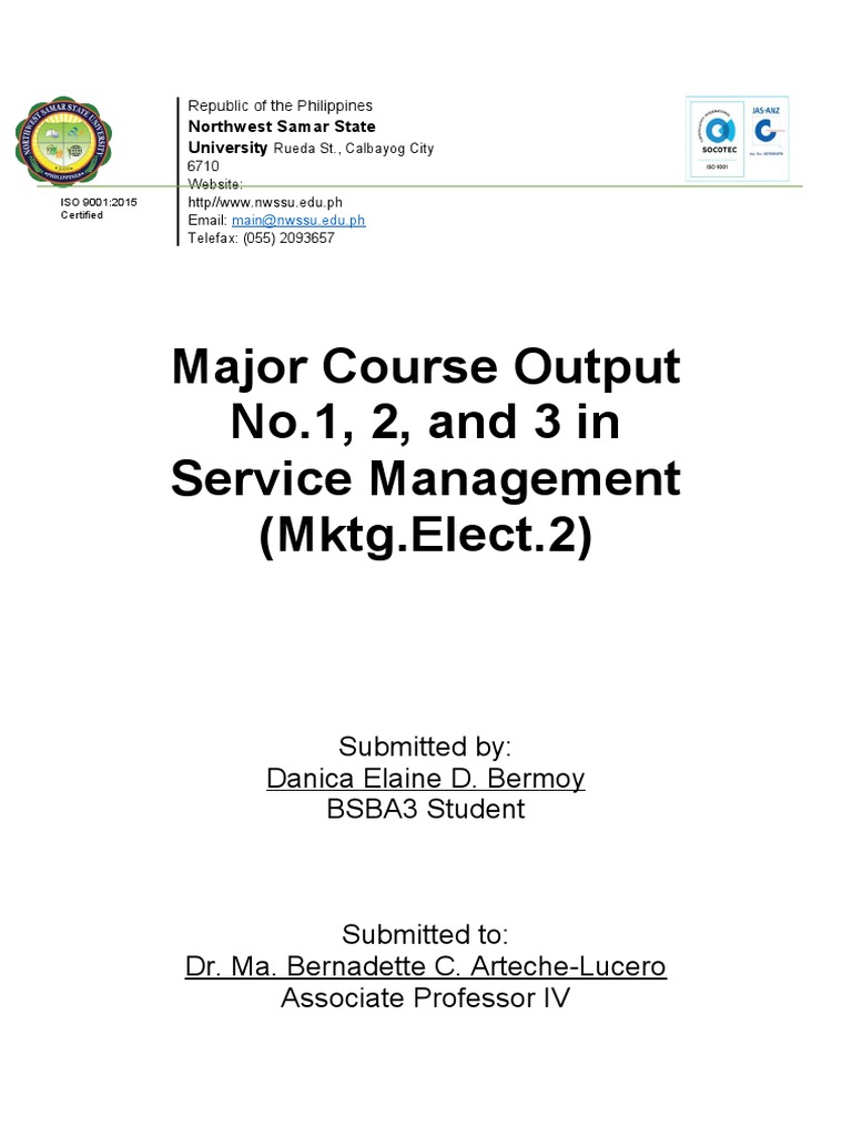 Major Course Output No.1, 2, and 3 in Service Management (MKTG - Elect ...