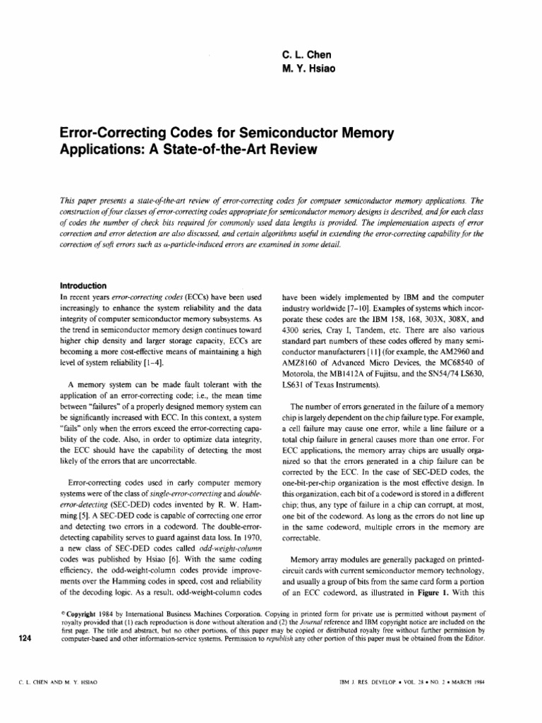 Error-Correcting Codes For Semiconductor Memory Applications: A State-of-the-Art Review | PDF ...