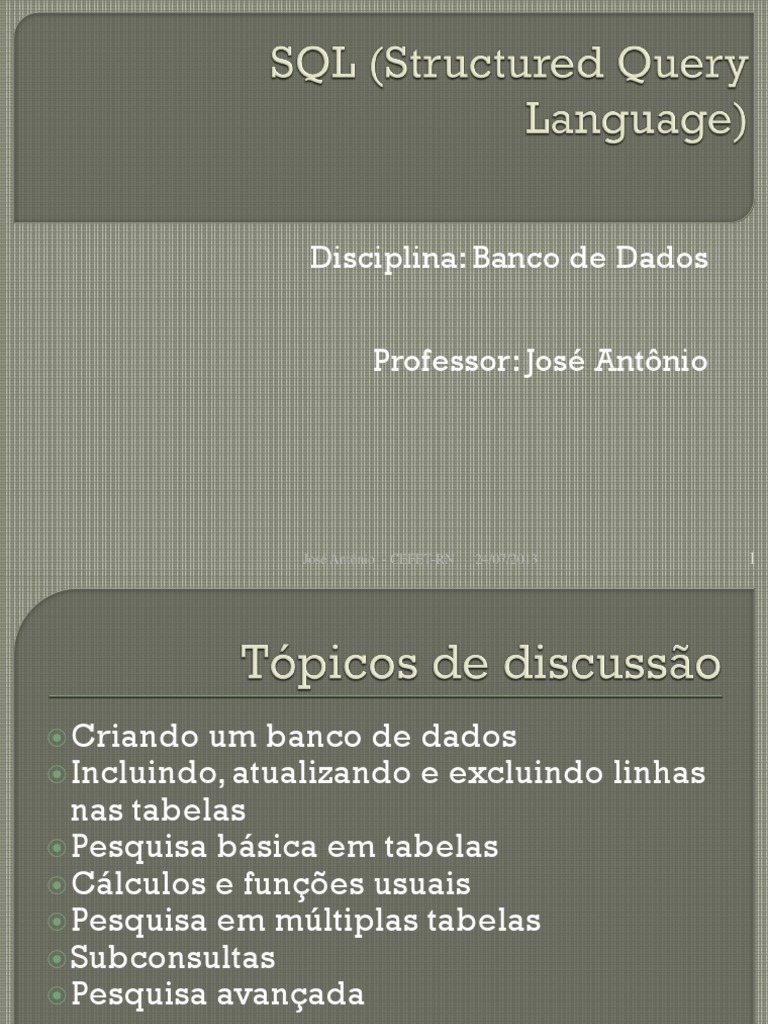 SQL - Structured Query Language | PDF | SQL | Tecnologia da Informação