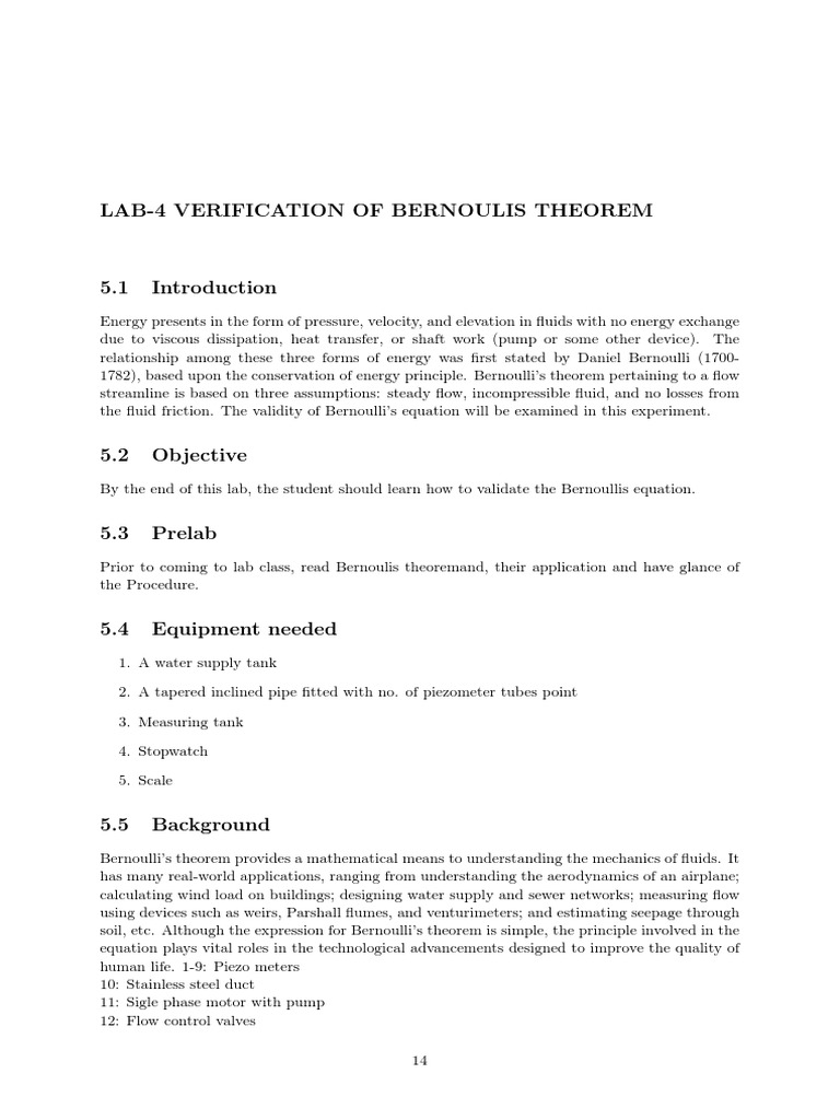 Verification of Bernoulli's Theorem and Determination of Reynolds ...