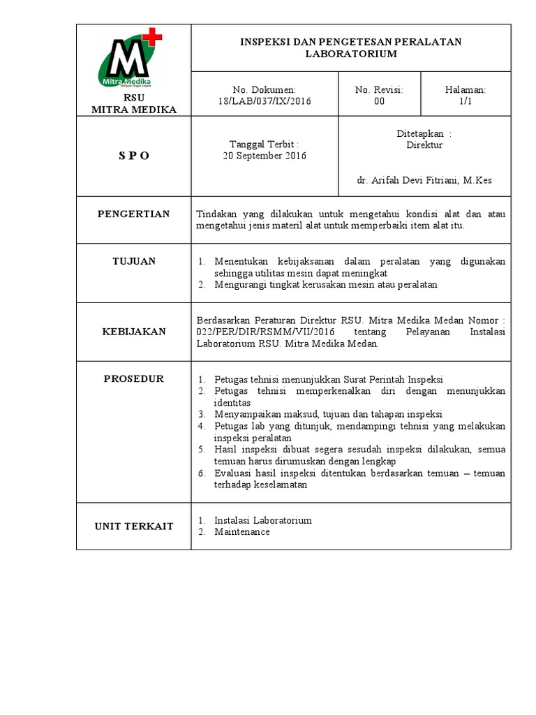 Spo Inspeksi Dan Pegetesan Alat Lab | PDF