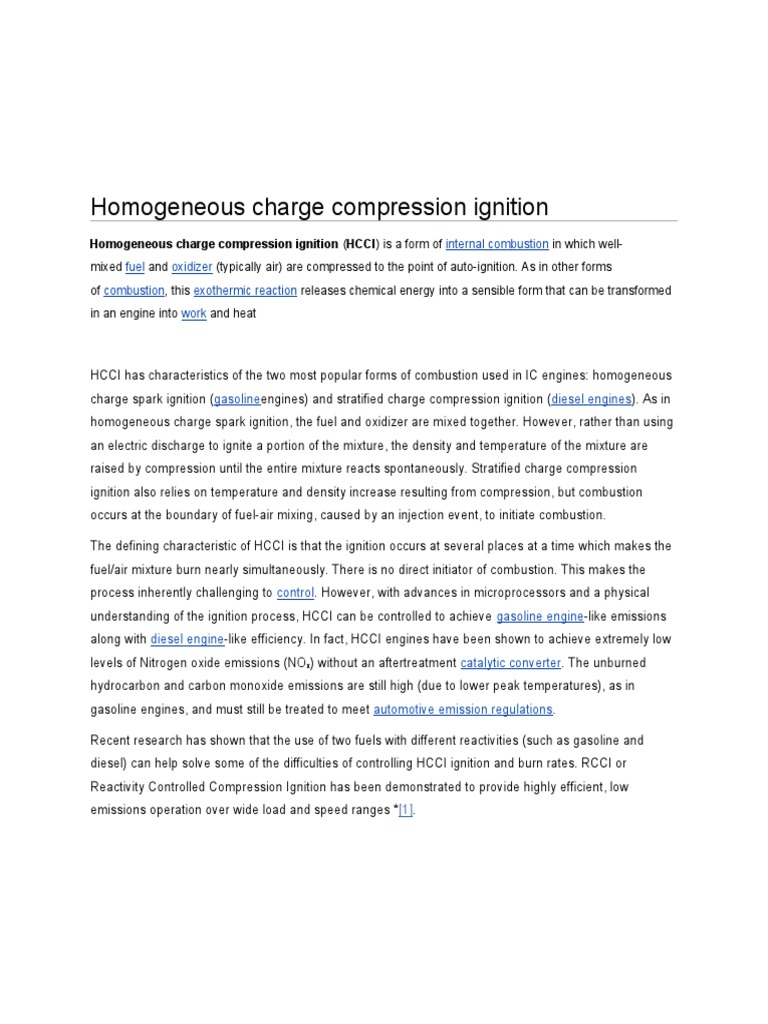 Homogeneous Charge Compression Ignition | PDF
