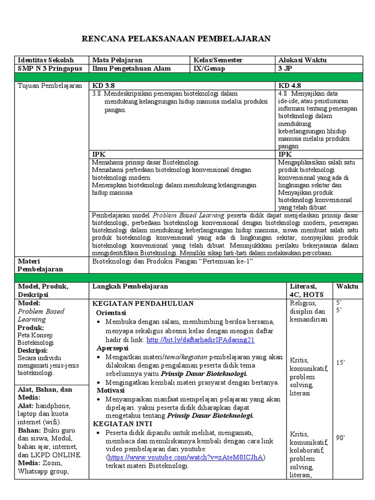 Contoh RPP PBL | PDF