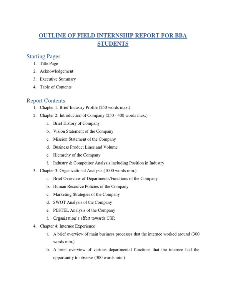 Internship Report Outline | PDF | Career & Growth