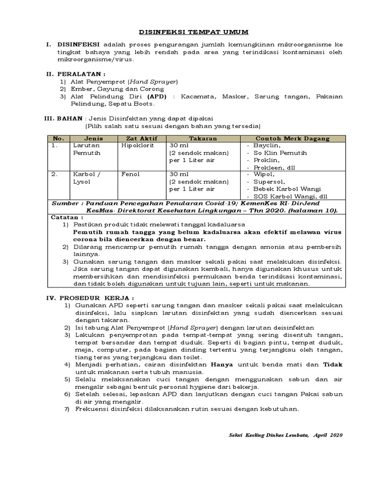 Prosedur Disinfeksi Tempat Umum | PDF