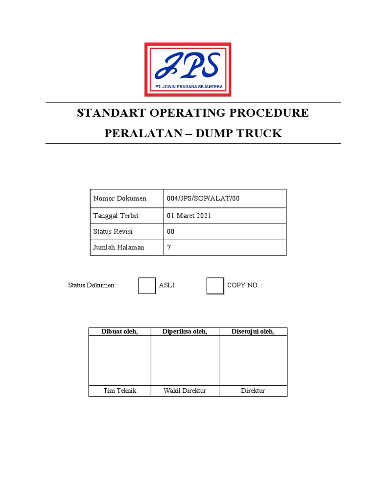 004.JPS - Sop.alat.00 Dump Truck | PDF