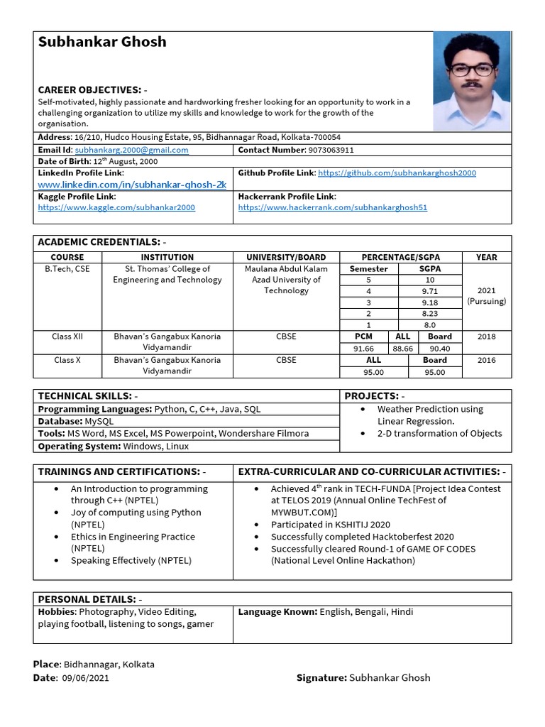 Subhankar Ghosh CV | PDF | Computer Science | Information Technology ...