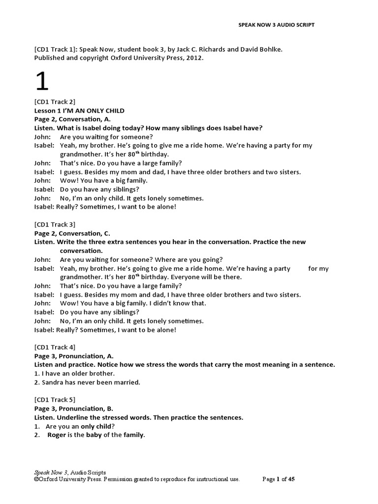Speak Now 3 - Class Audio Script | PDF