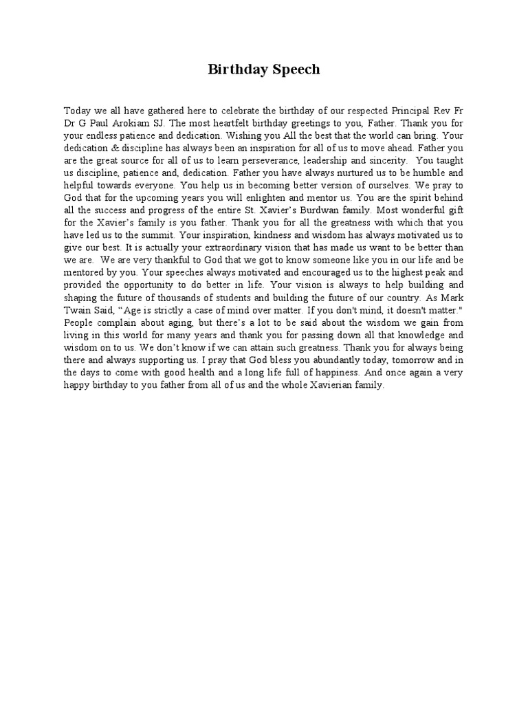 Birthday Speech Final Pdf
