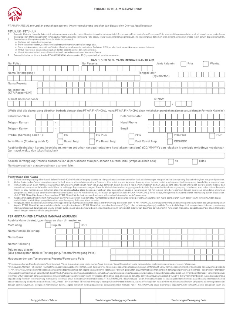 Form A & B RAWAT INAP INDIVIDUAL Indonesia | PDF