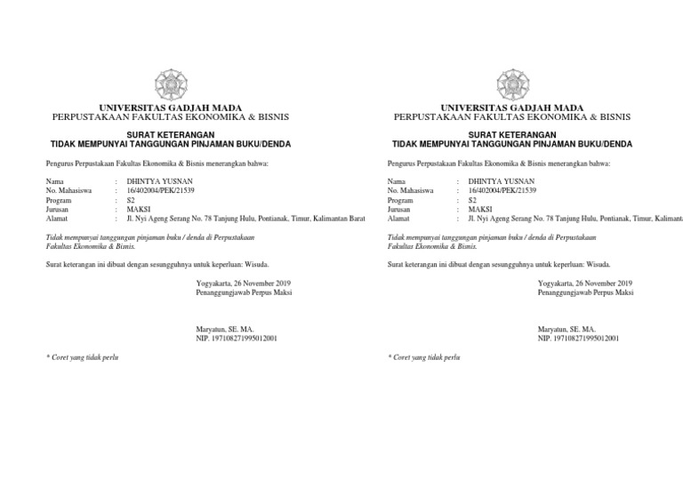 Surat Keterangan Bebas Pinjam Buku | PDF