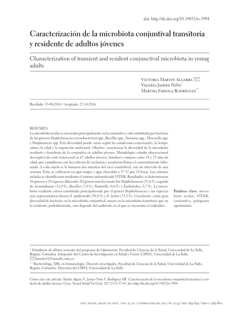 Caracterización de La Microbiota Conjuntival Transitoria y Residente de ...