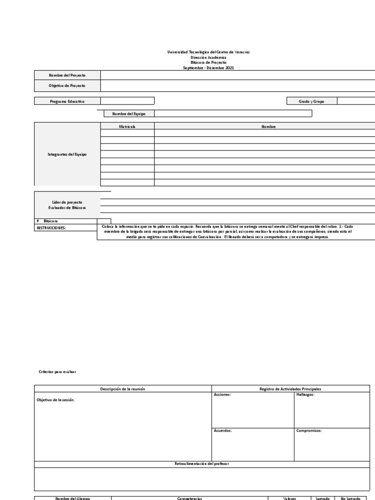 Formato de Bitacora 2021 | PDF