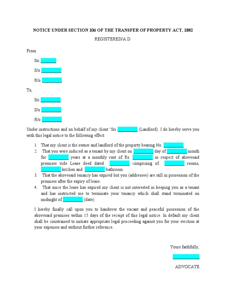 Notice - Under Section 106 of Tpa Date - 01 04 20 | PDF