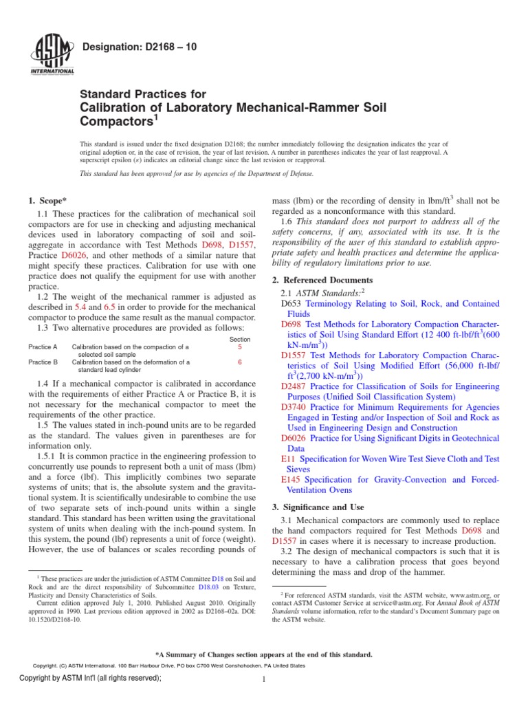 Calibration of Laboratory Mechanical-Rammer Soil Compactors: Standard ...