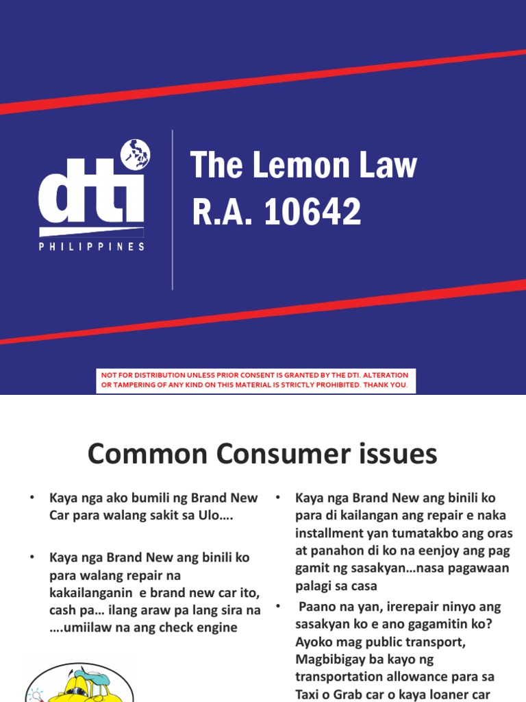 The Lemon Law R.A. 10642: @dti - Philippines @dtiphilippines Dti ...