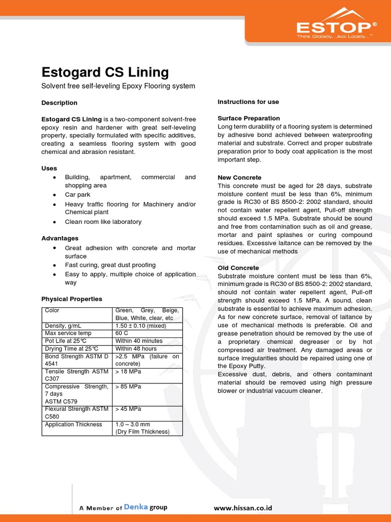 ESTOP TDS - Estogard CS Lining R002.i.21 | PDF | Epoxy | Flooring