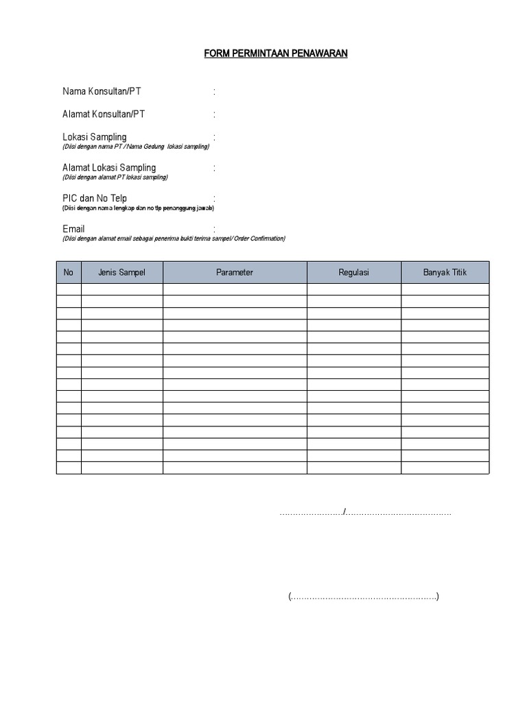 Formulir Permintaan Penawaran Sampel | PDF | Hukum | Komputer