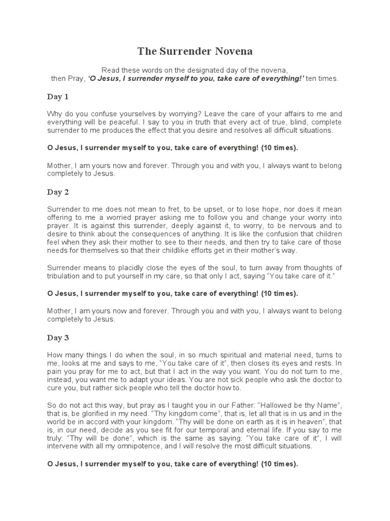 The Surrender Novena: O Jesus, I Surrender Myself To You, Take Care of ...