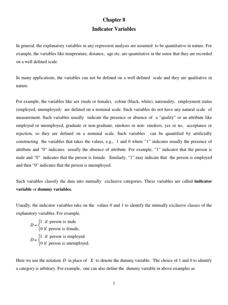 Chapter8 Regression IndicatorVariables | PDF | Dummy Variable (Statistics) | Linear Regression