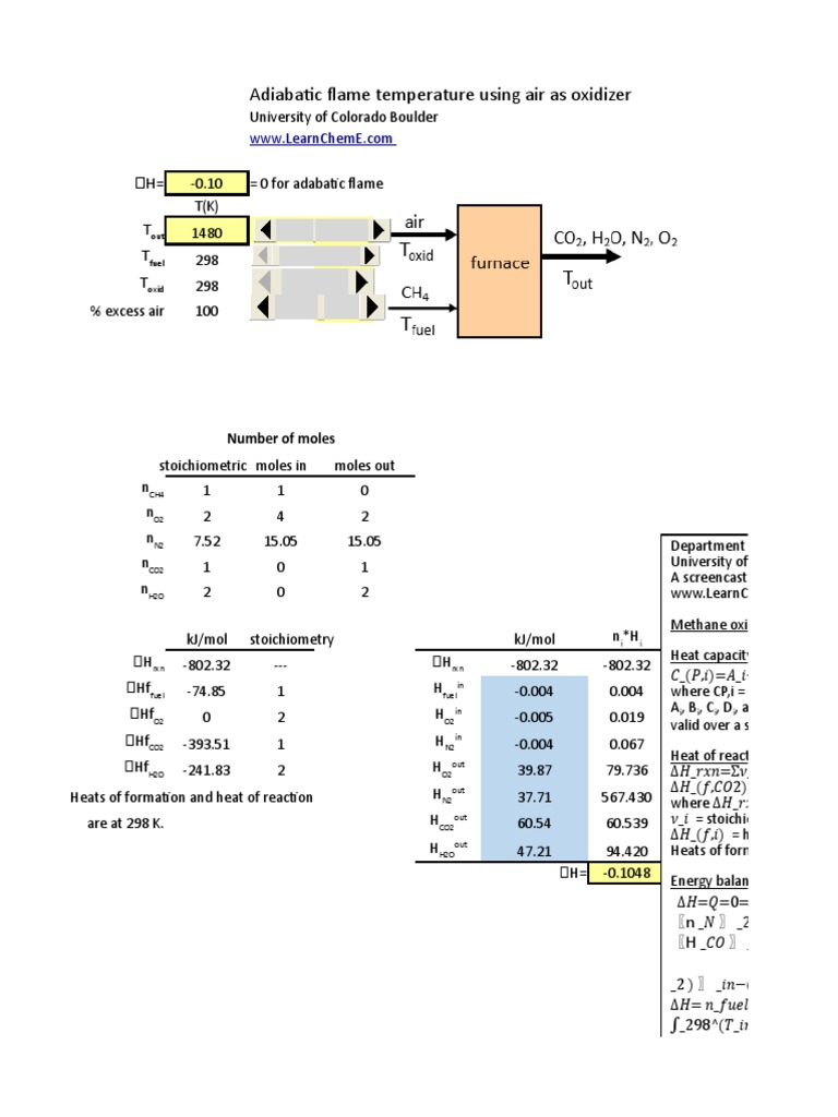 Adiabatic Flame Temperature Calculation | PDF | Quantity | Branches Of Thermodynamics