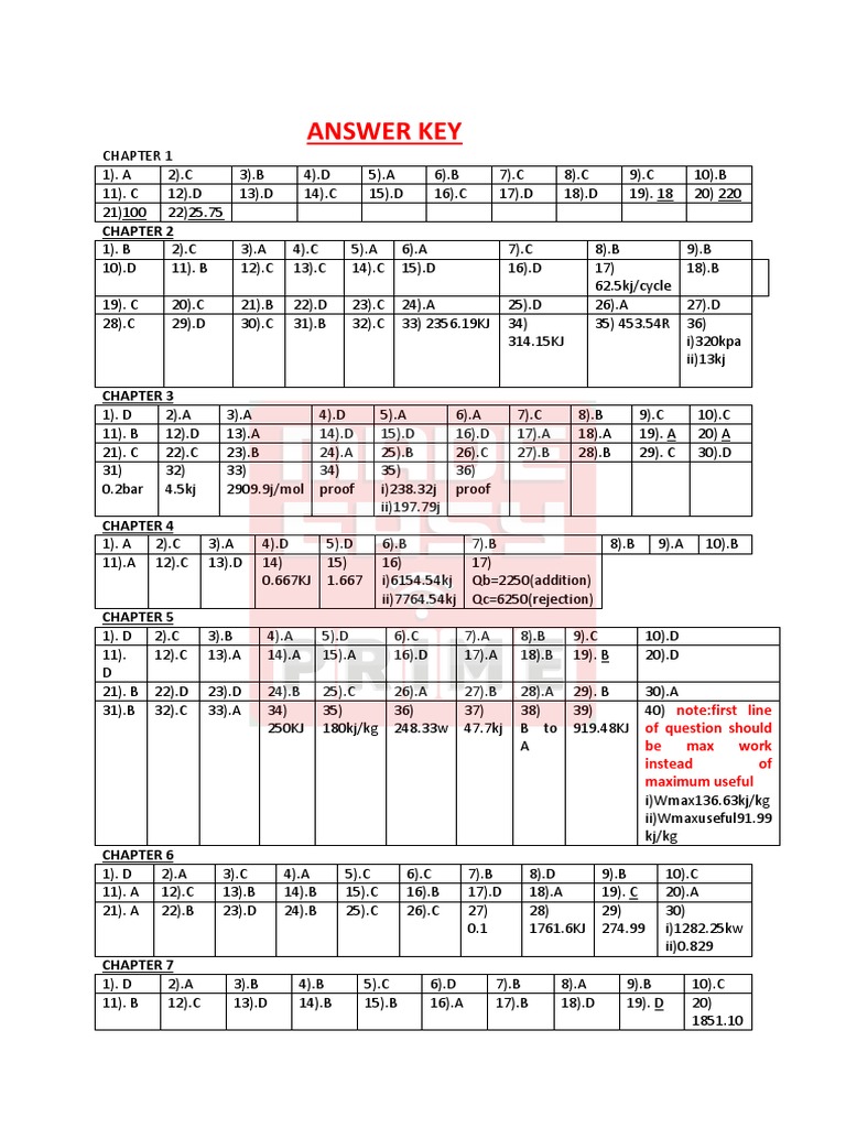 Answer Key Thermodynamics GATE 2021 Workbook | PDF | Thermodynamics | Chemistry