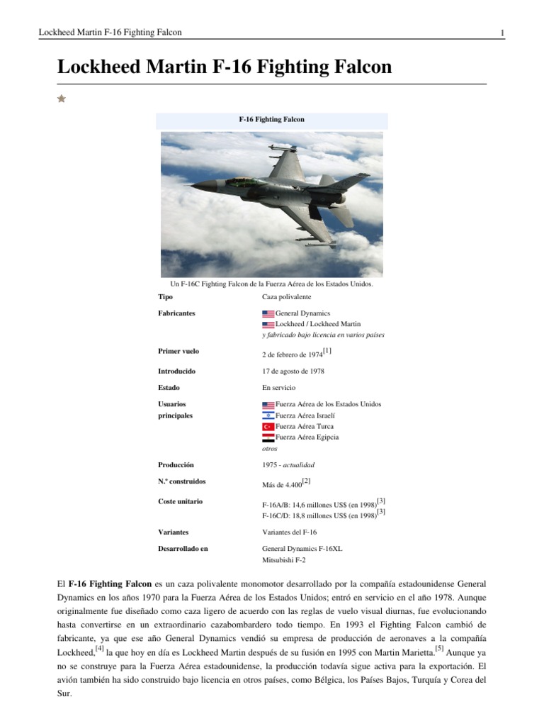 F16 | PDF | General Dynamics F 16 Fighting Falcon | Avión de combate