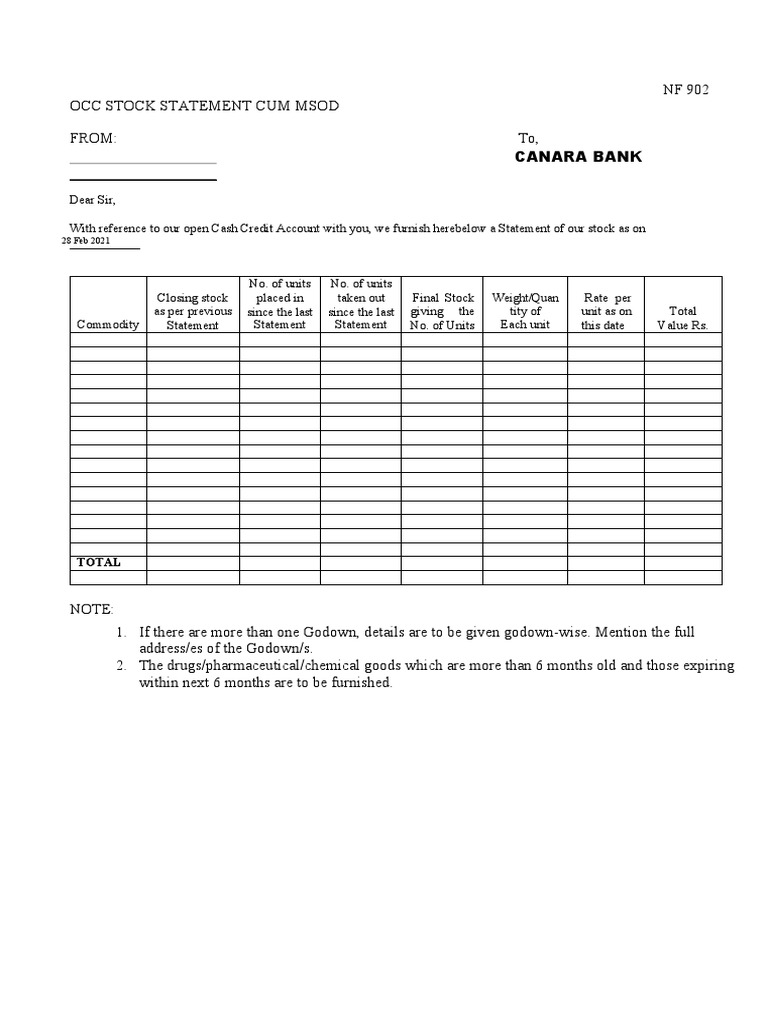 NF 902 Stock Statement | PDF | Money | Market (Economics)