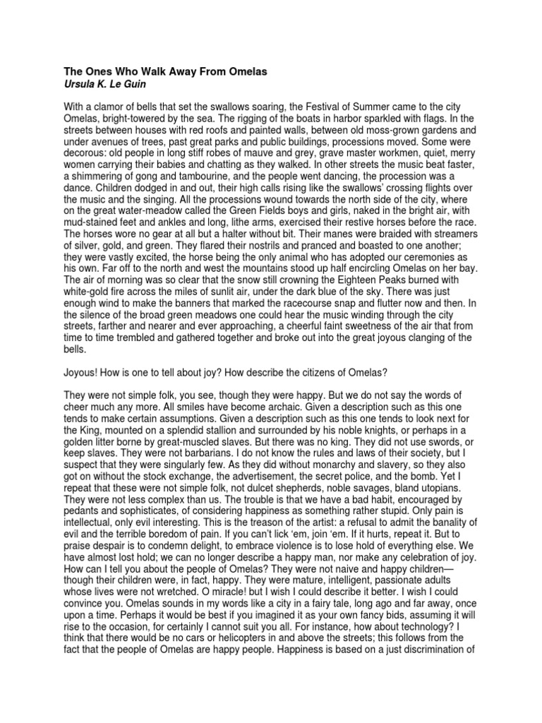 Le Guin Ursula The Ones Who Walk Away From Omelas | PDF | Art | Classics