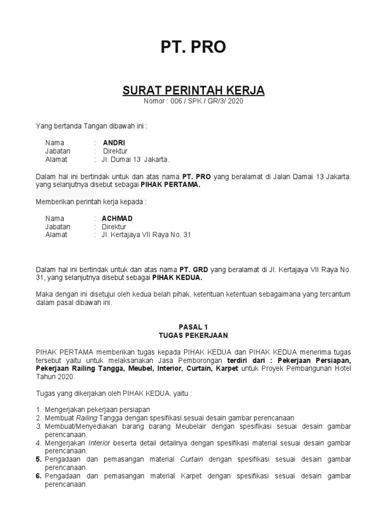 Contoh SPK Pekerjaan Lapangan | PDF