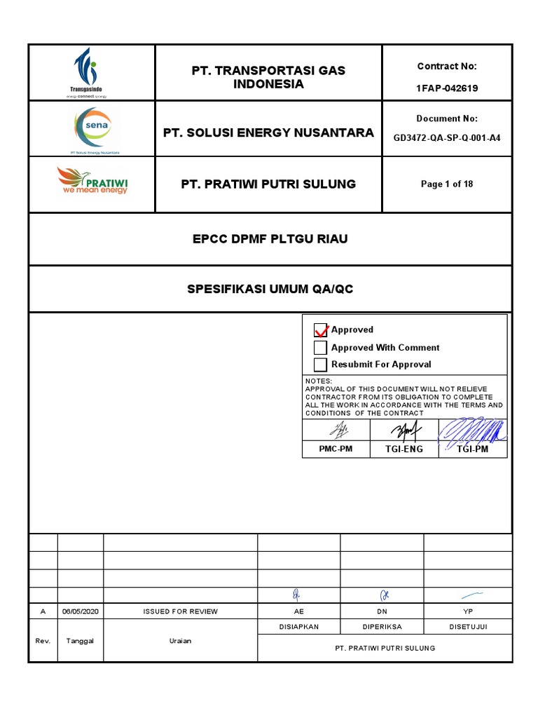 Gd3472 Qa Sp Q 001 A4 Spesifikasi Umum Qaqc Rev A Approve Pdf