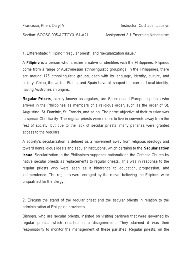 SOCSC 005 Secularization Issue | PDF | Philippines