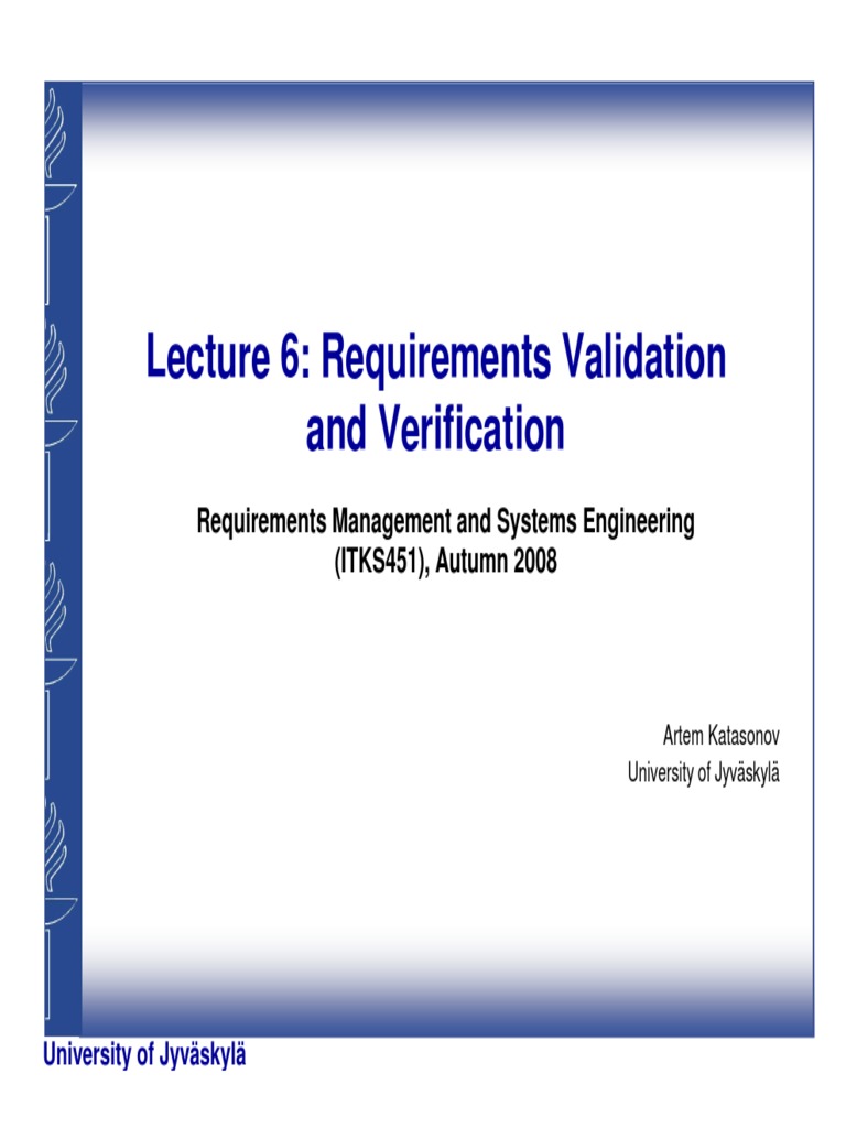 Lecture 6: Requirements Validation and Verification | PDF | Prototype | System