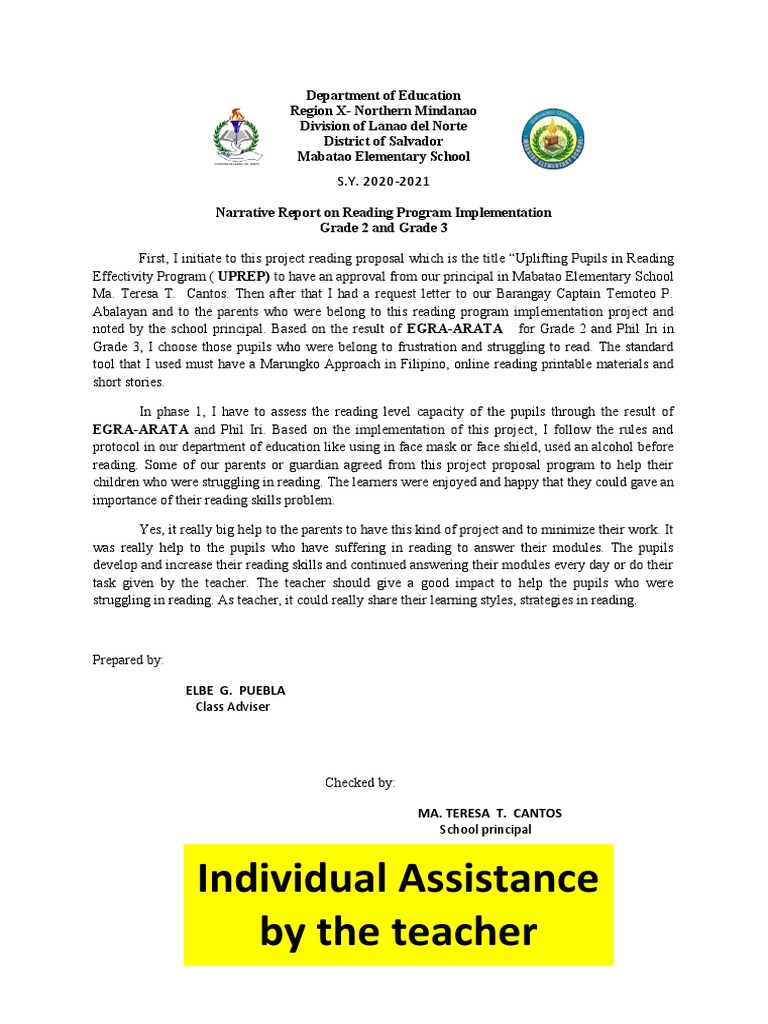 Narrative Report On Reading Program Implementation 2020-2021 | PDF ...
